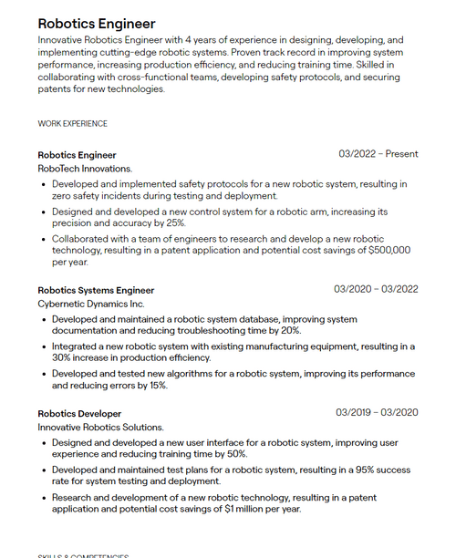 3+ Robotics Engineer Resume Examples [with Guidance]